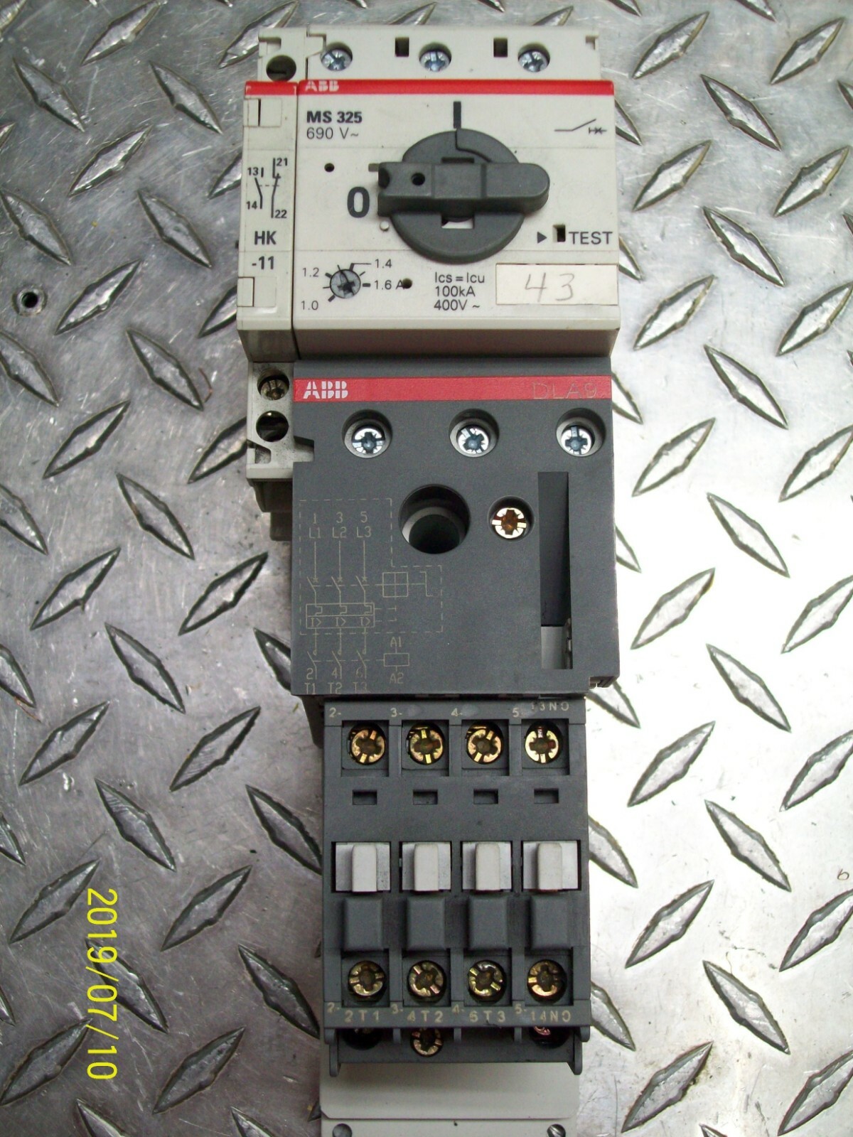 ABB DLA9+MS325 CONTACTOR STARTER 1.0 - 1.6A w HK-11 AUX CONTACT R84 ...