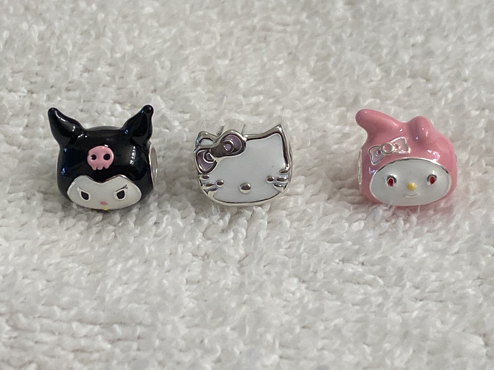 Hello Kitty 3pc 925 Sterling Silver Charm Set: Hello Kitty, and Kuromi