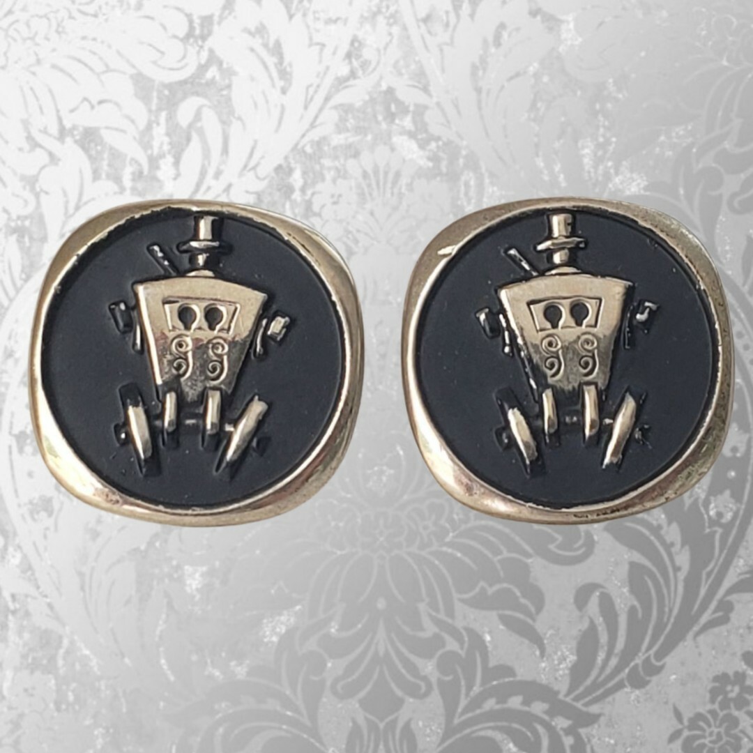 Vintage Men's Carriage Stagecoach Rear View Black Ena… - Gem