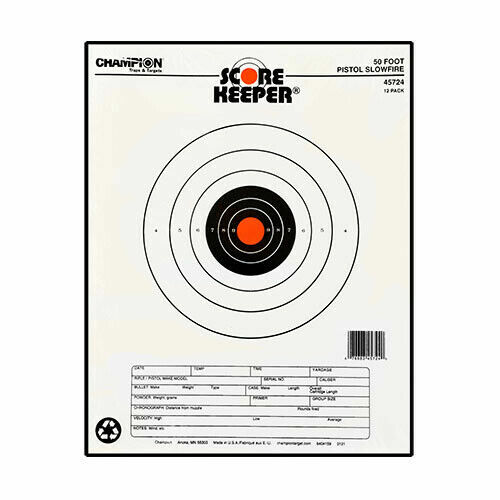 Champion 45724 Orange Bullseye Scorekeeper Target 50 Foot Pistol ...