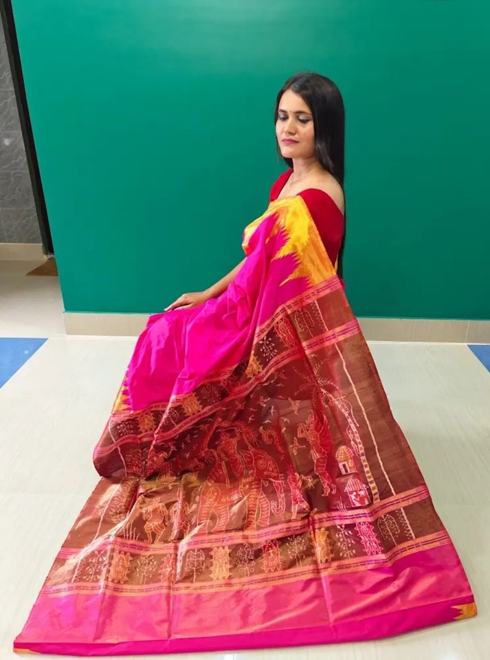 Sambalpuri saree odiya silk fall ,Pico done with unstitched blouse ...