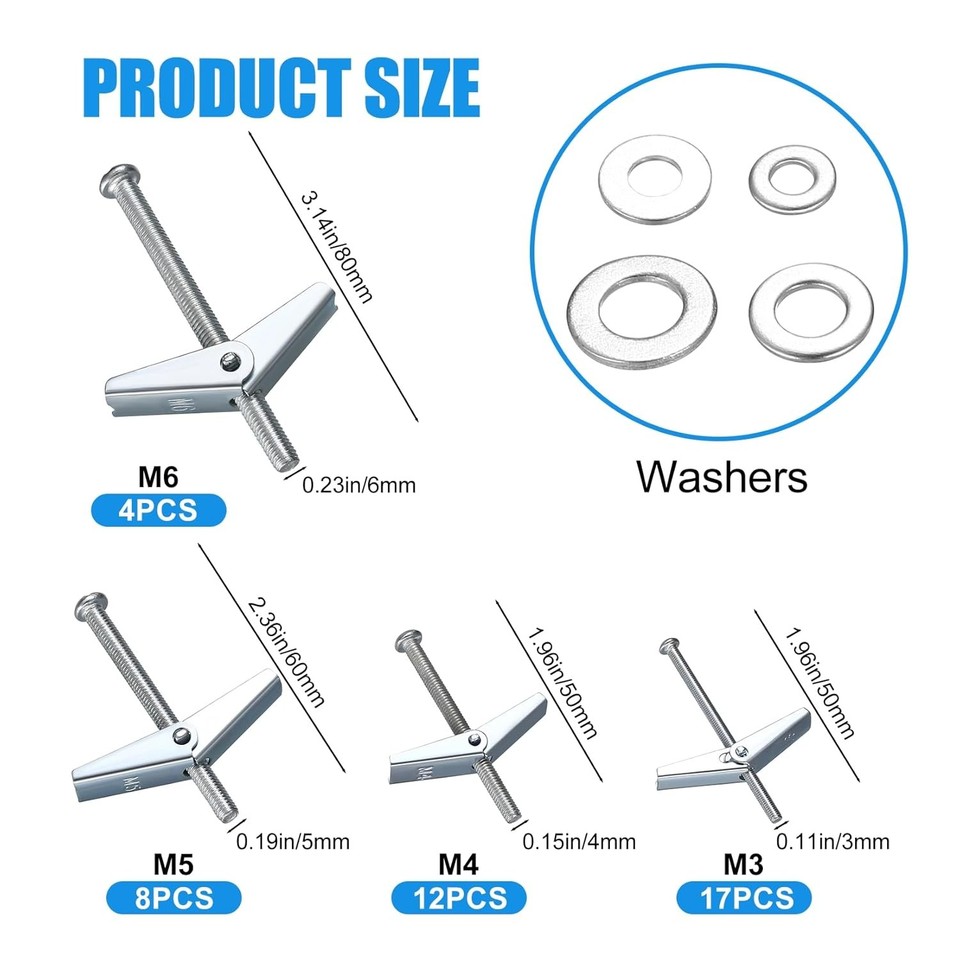 123pcs Toggle Bolt and Wing Nut Kit, Heavy One Size, silver or metallic ...
