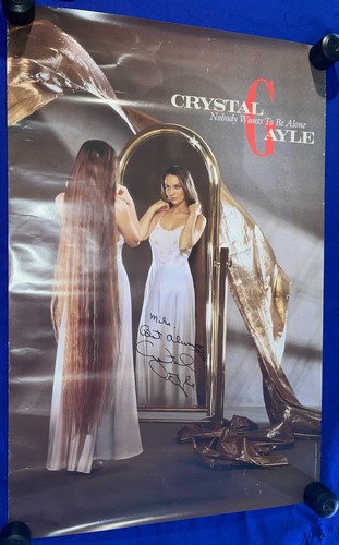 HAND SIGNED VTG Crystal Gayle Nobody Wants Be Alone PROMO POSTER 23x35 ...