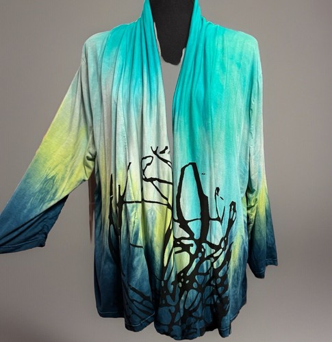 Art Of Cloth Cardigan XL Womens Artsy Art To Wear Ombre Tie Dye Open ...