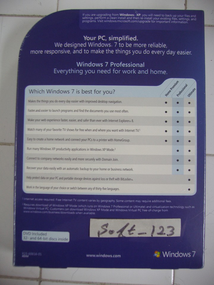 Microsoft Windows 7 Professional Full 32 & 64 Bit DVDs MS WIN PRO ...