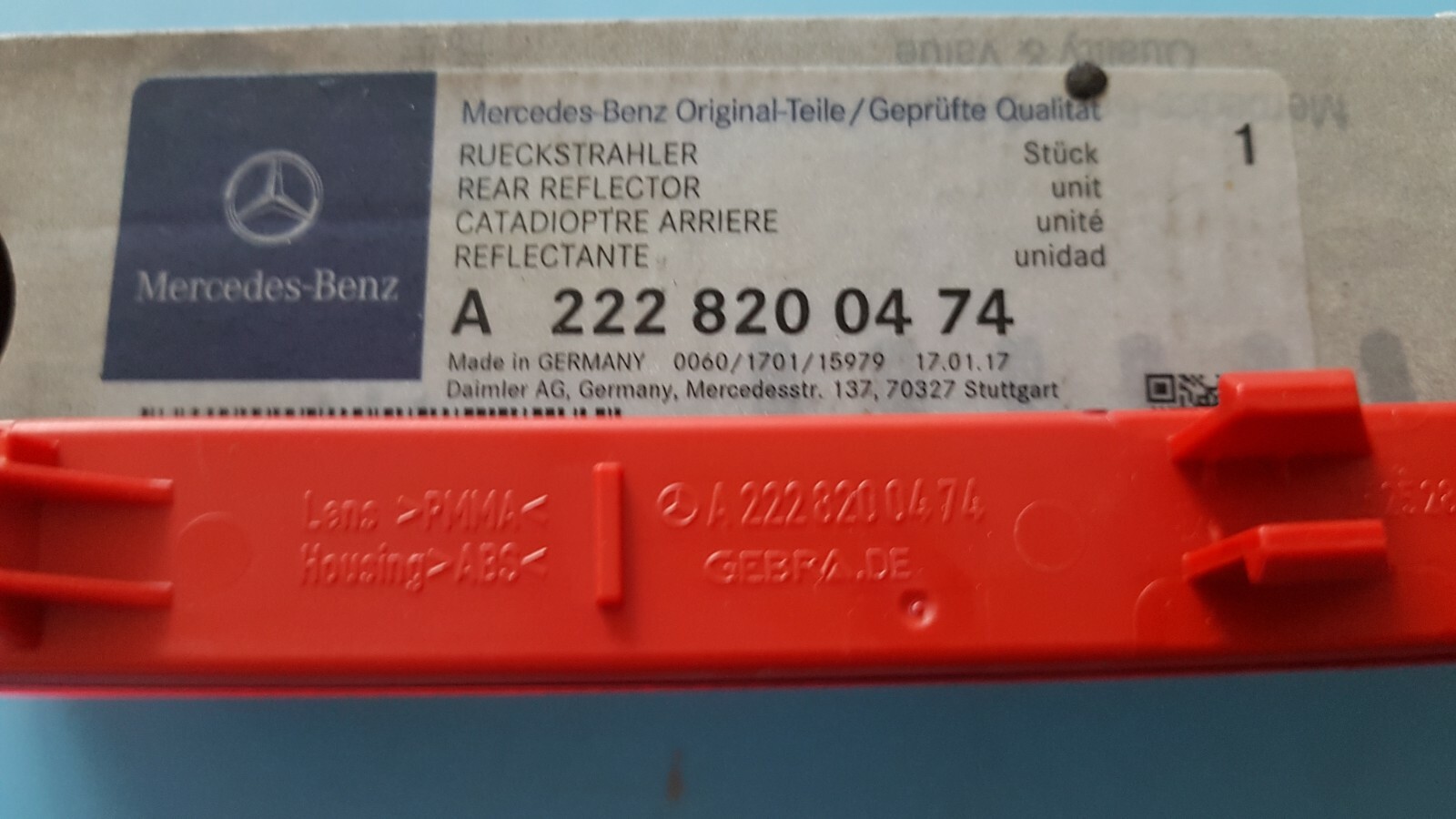 GENUINE MERCEDES BENZ S CLASS O/S PASSENGER SIDE REFLECTOR P/N ...