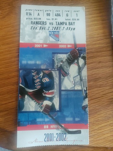 New York Rangers Full Ticket Stub Dec 2,2001 Vs Tampa Bay | eBay