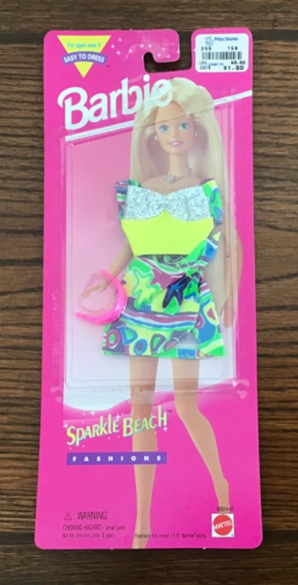 Vintage 1995 Barbie Fashions Sparkle Beach Barbie Doll Clothing on Card ...