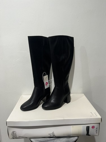 A New Day Black Women's Joy Side Zip Tall Block Heeled Boots Size 5 WC ...