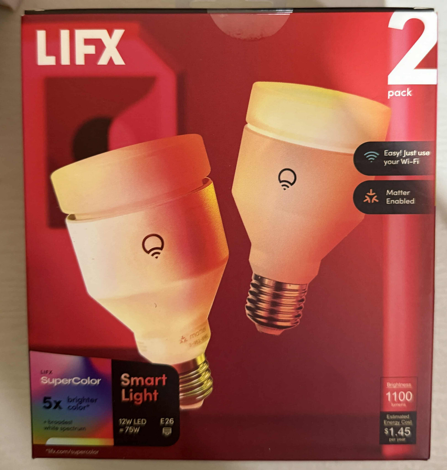 Neww LIFX Color Bulb 2 Pack A19 1100 lumens WiFi Smart LED E26 ...