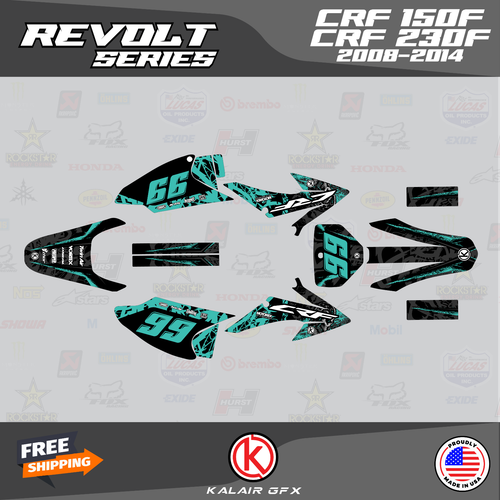 Graphics Kit for HONDA CRF150F CRF230F (2008-2014) Revolt Series - Teal ...