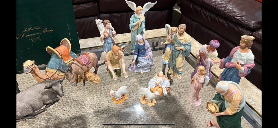 1991 Lenox Renaissance Nativity Full 15pc Set King Shepherds Animal ...