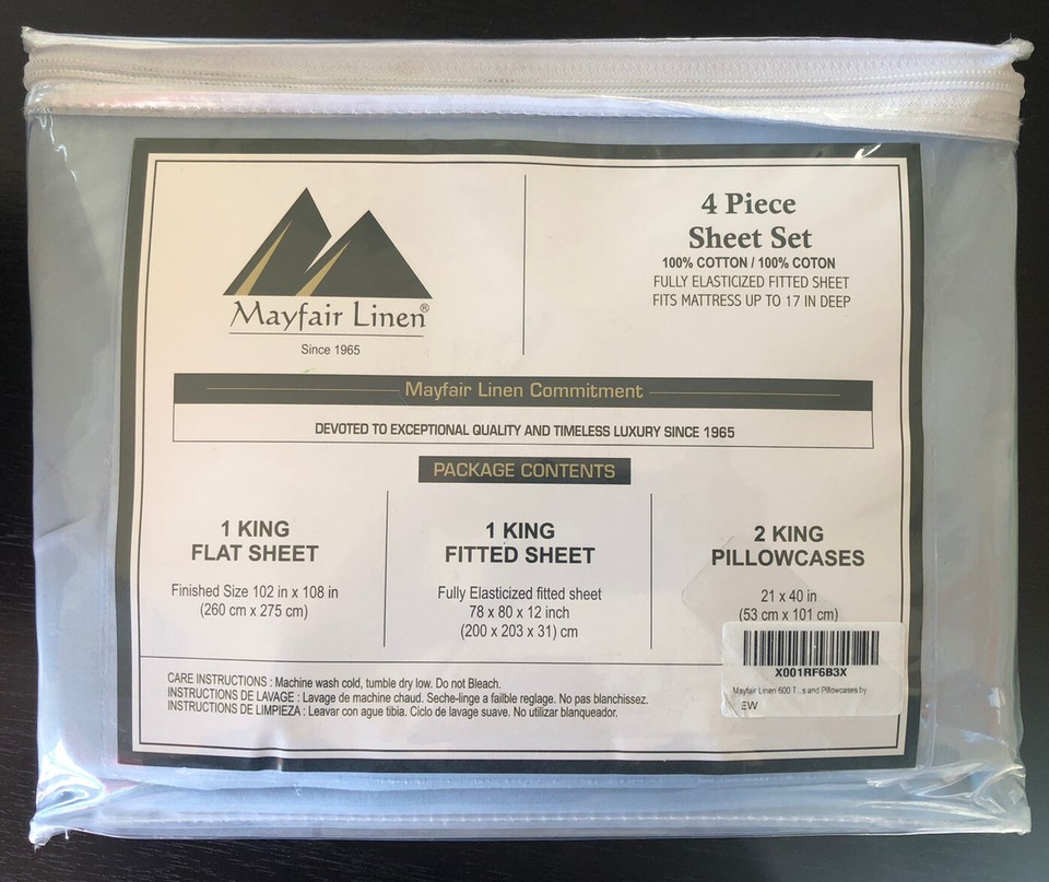 Mayfair Linen 100% Egyptian Cotton Sheets, Light Blue King Sheets Set ...