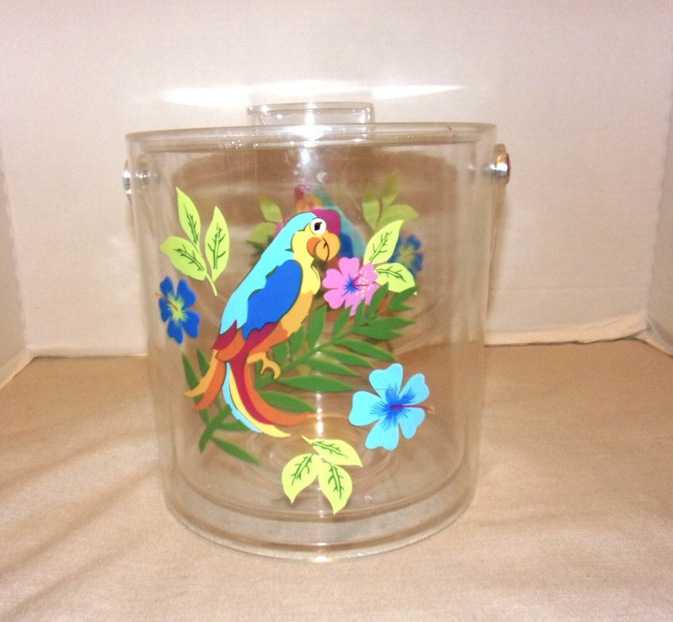 Vintage Tropical Themed Clear Acrylic Ice Bucket w/Lid/Handle/Tongs | eBay