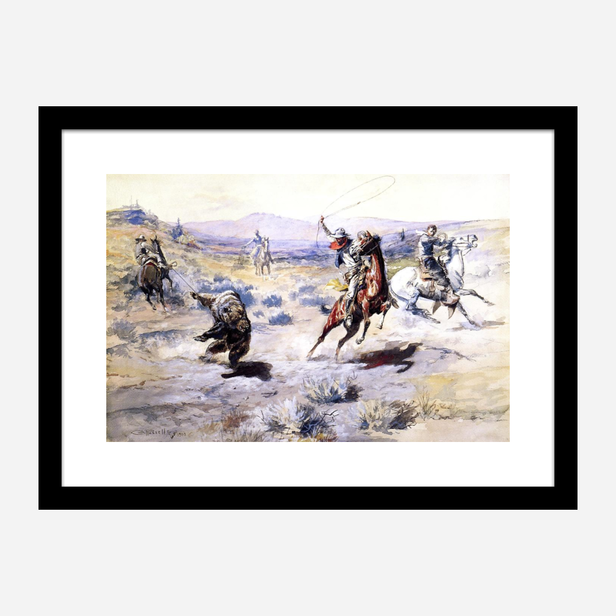 Roping a Grizzly by Charles M Russell Western Giclee Art Print + Free ...