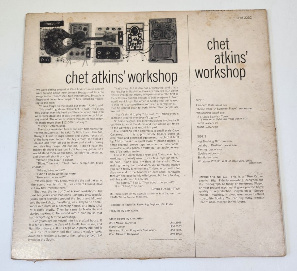 Chet Atkins - Workshop - LP - RCA Victor LPM-2232 - Excellent Vinyl | eBay