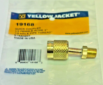 Quick Coupler Yellow Jacket 1/2" ACME-134a x 1/8" NPT Male Pipe Thread ...