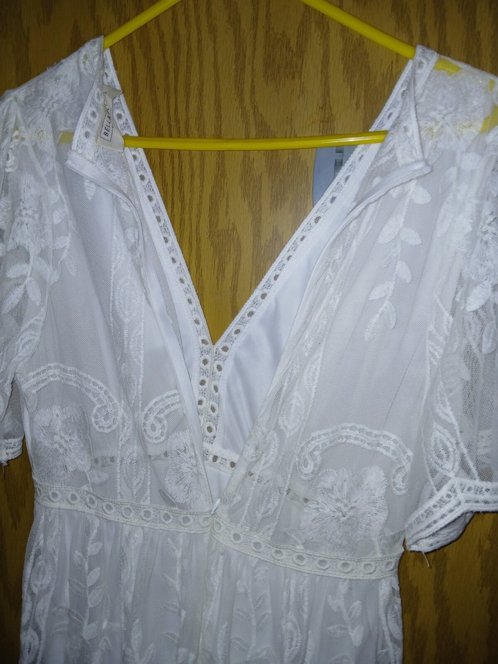 Bella Ella Boutique Dress Womens Size Medium Ivory Lace Zipper Back ...