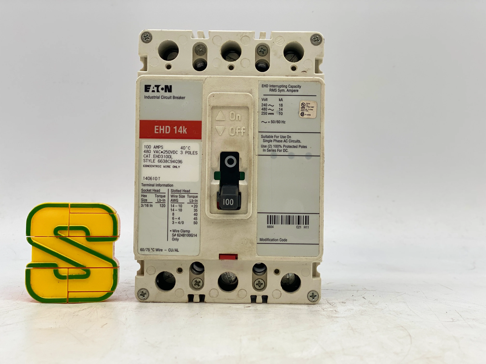 Eaton EHD3100L Circuit Breaker 100A 480VAC 250VDC 3-P (Used) | eBay