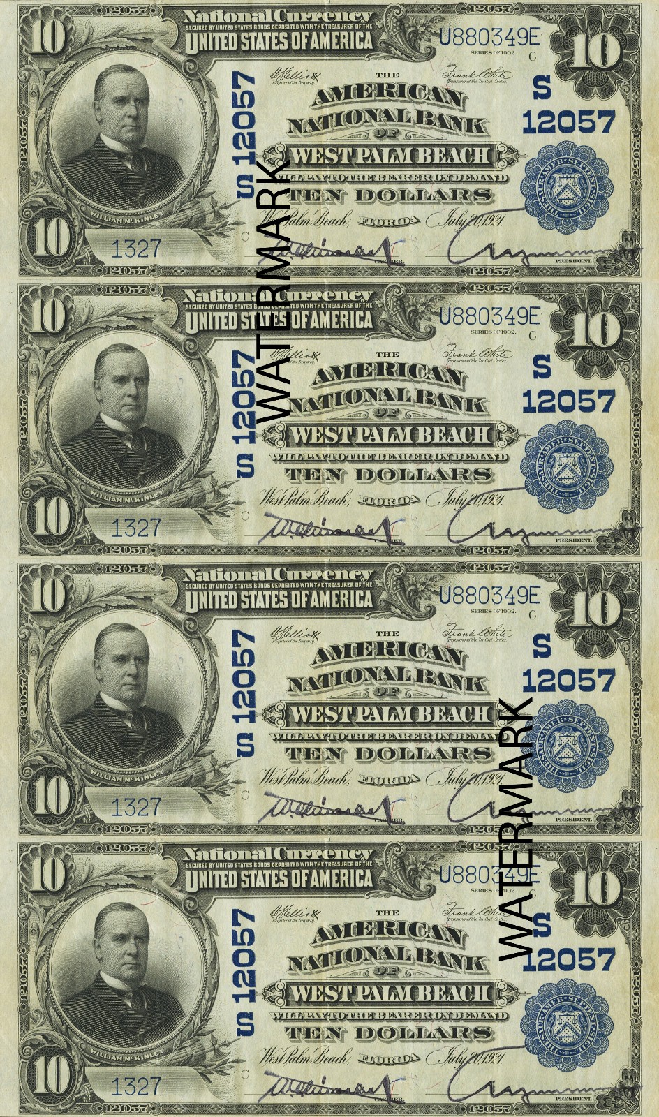 West Palm Beach, FL National Bank 1902 National Currency $10 Sheet ...