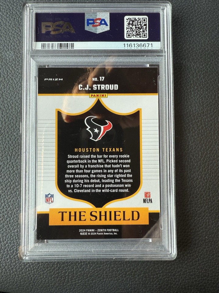2024 Panini Zenith Football CJ Stroud The Shield Silver Insert #17 PSA ...