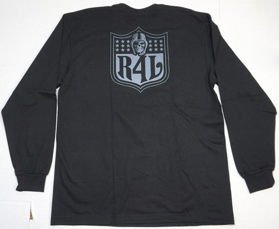 Raiders Long Sleeve T-shirt Silver Black Raider Nation Tee Men's MEDIUM ...