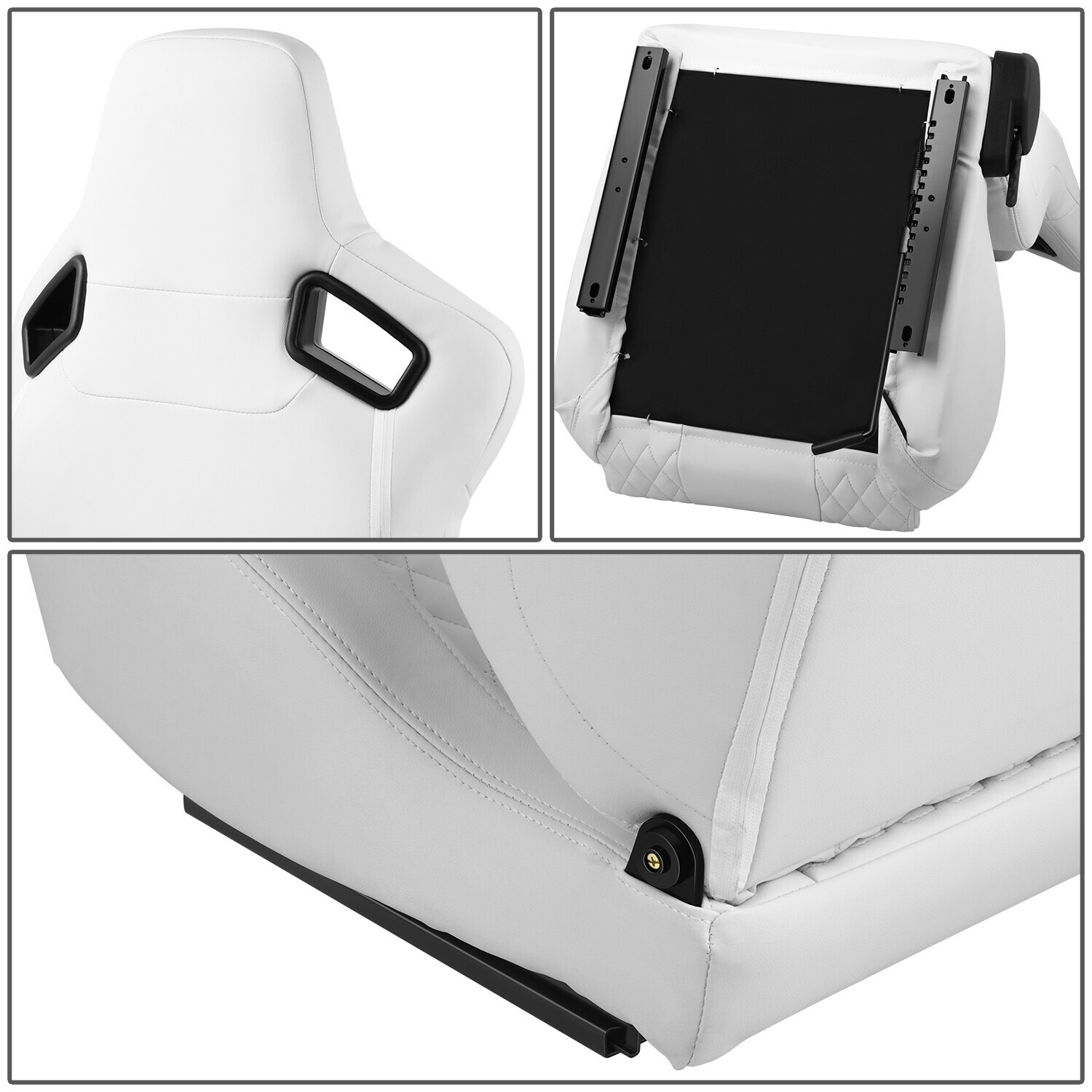 Pair of Universal White Vinyl & Stitching Adjustable Reclinable Racing ...