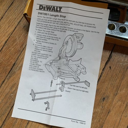 DeWALT Length Stop for Miter Saw ~ DW7051 ~ Works w/ DW704/DW705 Miter ...
