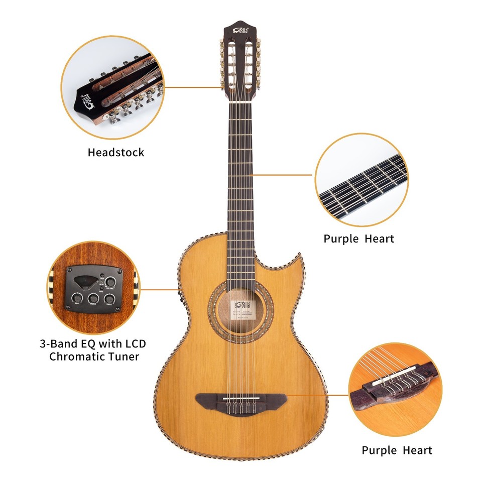 10 String Electric Acoustic Bajo Quinto Solid Cedar Top Sapele back ...