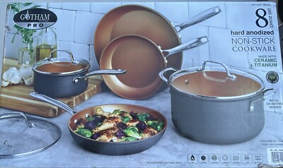 Gotham Steel Pro Non-Stick 8-piece Hard Anodized Cookware Set New Open ...