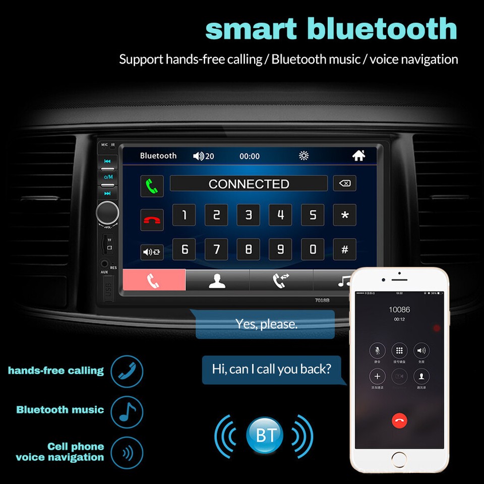 7" Double 2 DIN Car MP5 Player Bluetooth Touch Screen Stereo Radio With ...