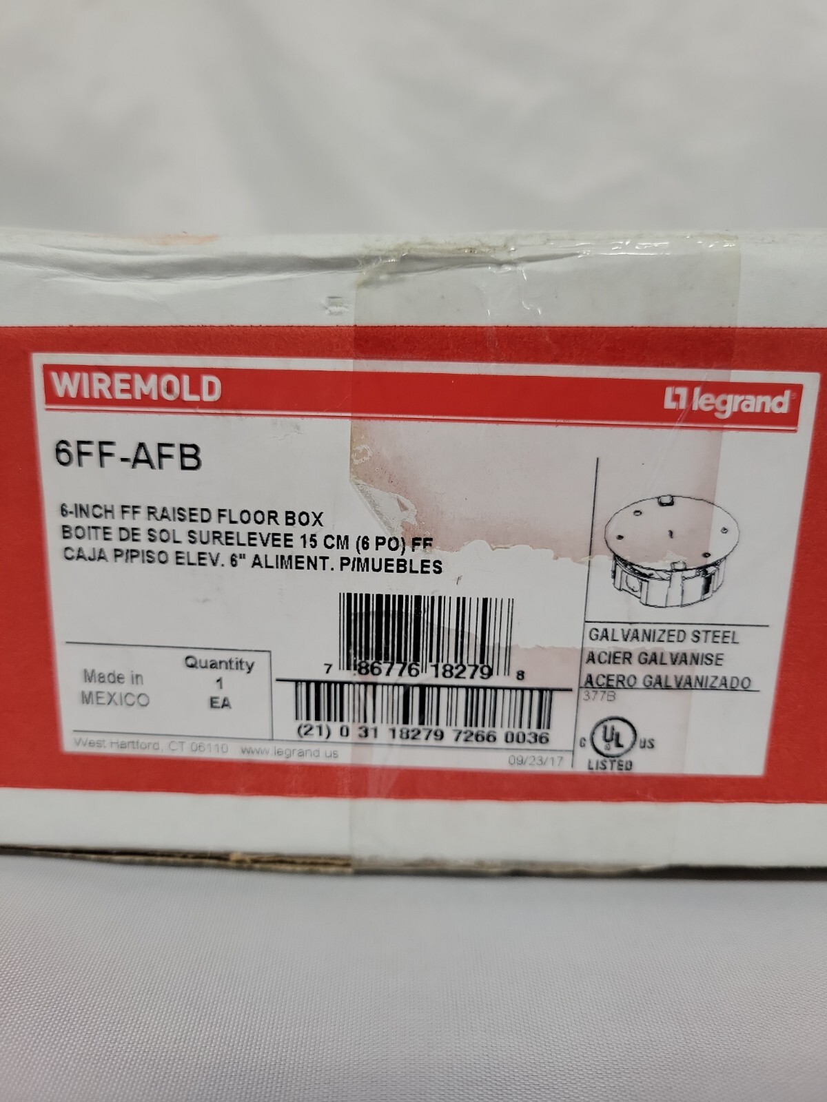 Wiremold 6FF-AFB 6'' Floor Box Furniture Feed - Galvanized Steel for ...