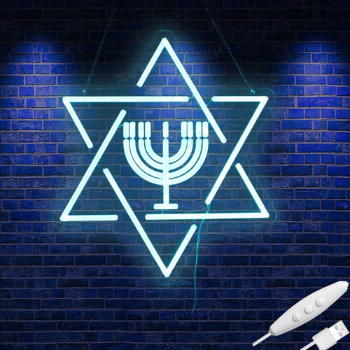 Hanukkah Star of David & Menorah Neon Sign - Jewish Holiday Decorations ...