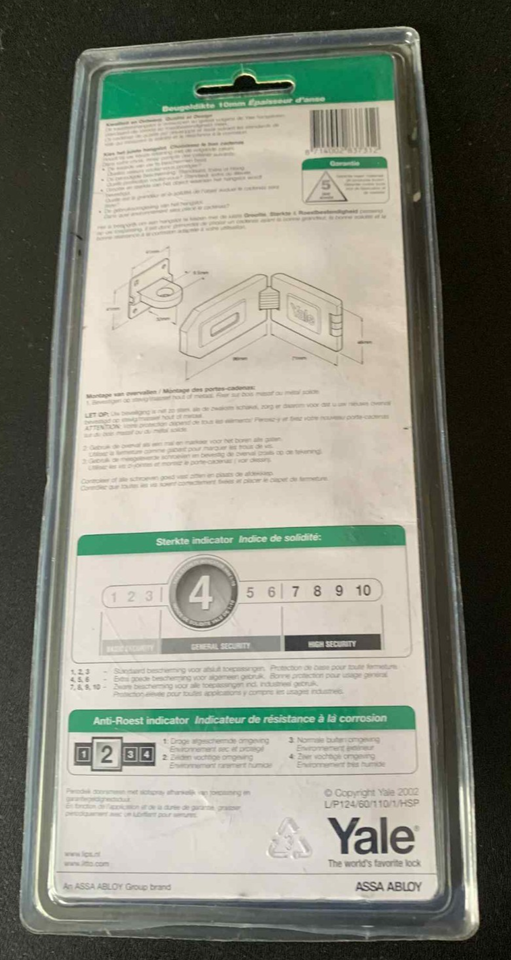 Yale Shutter Padlock & Hinged Hasp L/P124/60/110/1/HSP New In Original ...