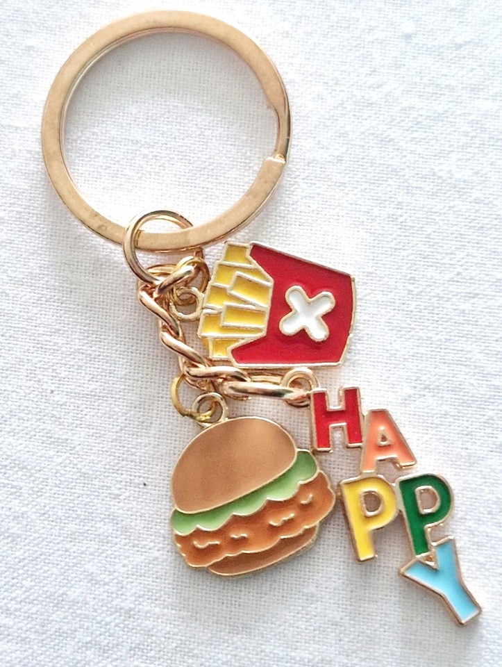 Keyring - Novelty - Burger - Fries - Happy Charms - Rose Gold Metal ...