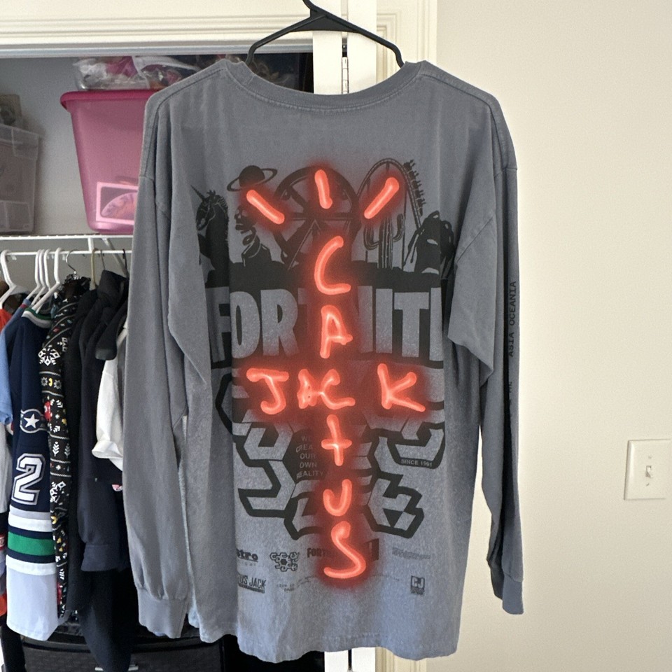 Cactus Jack Back Bling L/S Tee Large Grey Travis Scott Fortnite NEVER ...