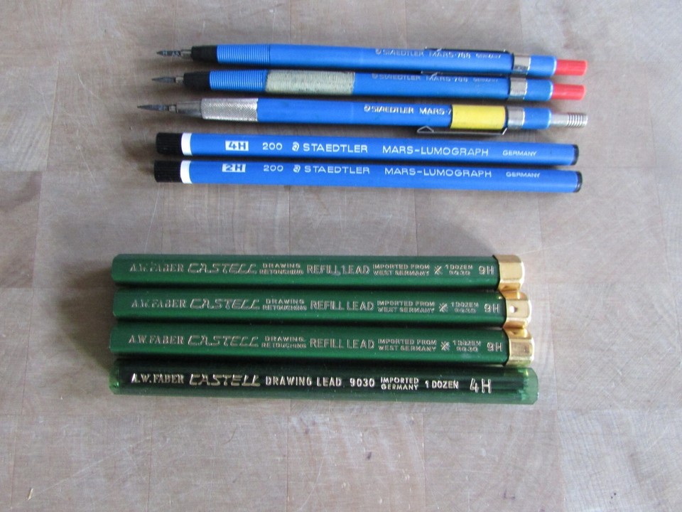 Vtg Lot 4 Faber Castell Green Tube Drawing Lead 9030 9H 4H 3 Staedtler ...