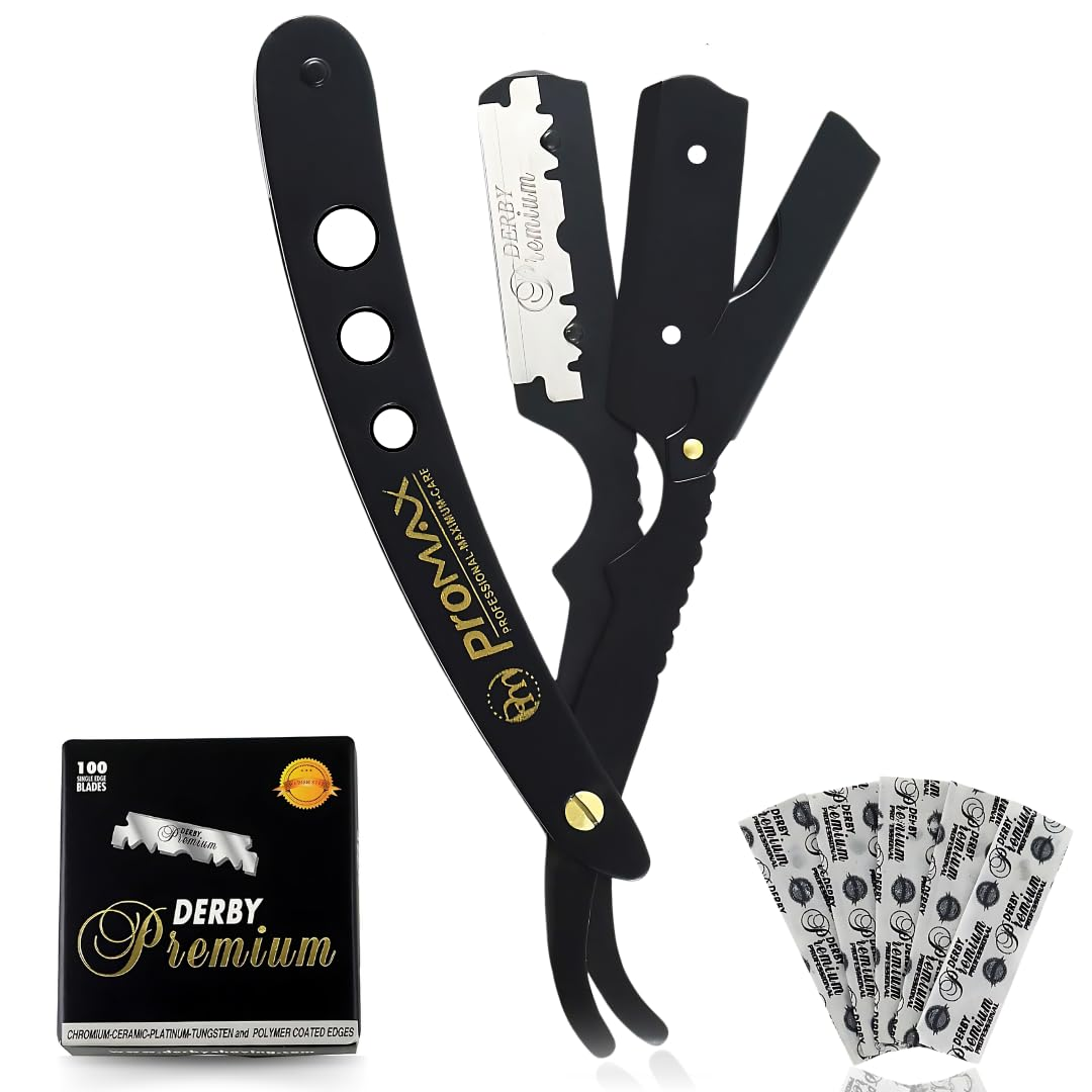 care Professional Barber Straight Edge Razor with 100-Pack Derby Blades ...