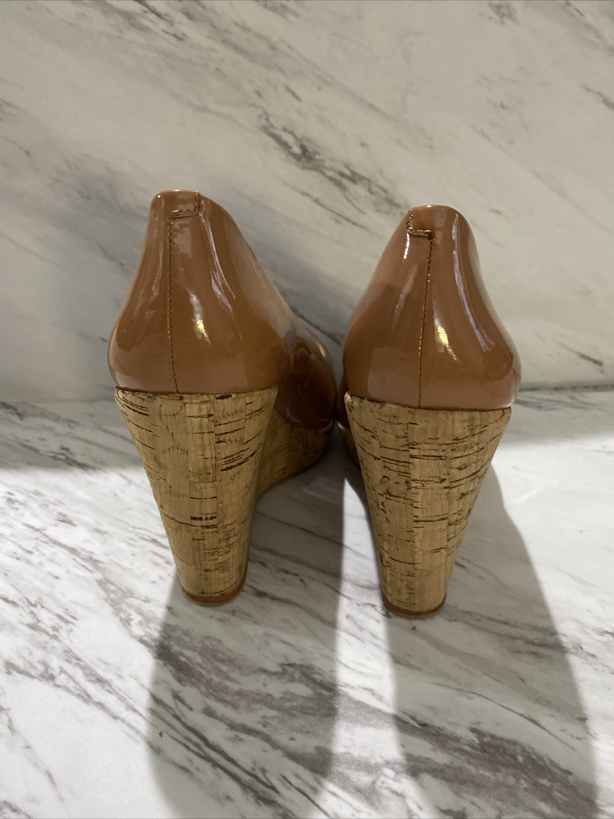 Vince Camuto Wedge Patent Leather Cork Pumps Tan Wome… - Gem