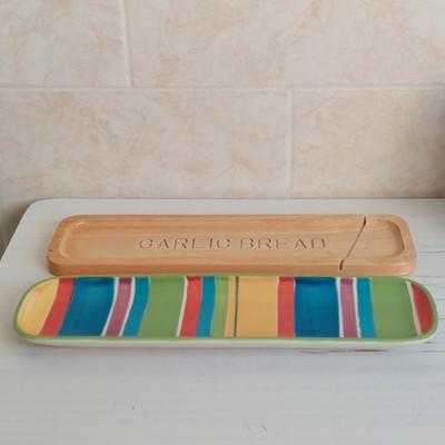 Whittard of Chelsea Garlic Bread Plate Wooden Cutting Board Stripes ...