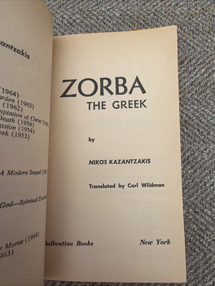 Zorba The Greek by Nikos Kazantzakis 1965 Vintage Paperback Ballantine ...