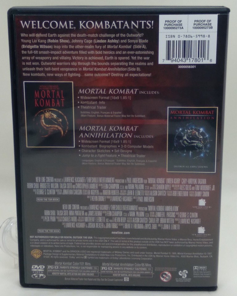 Mortal Kombat / Mortal Kombat Annihilation (DVD, 1995 / 1997, Full ...