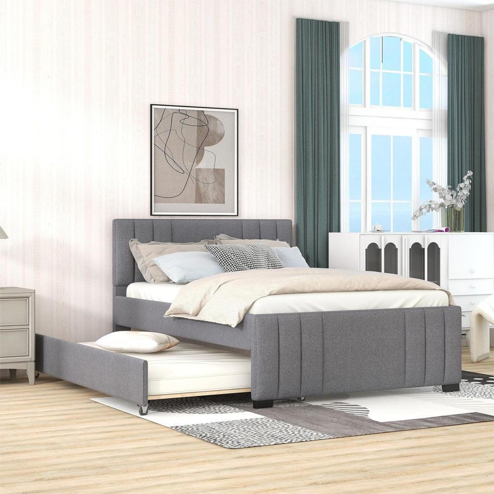 Simple Spread and Square Shape Full Size Upholstered Platform Bed with ...