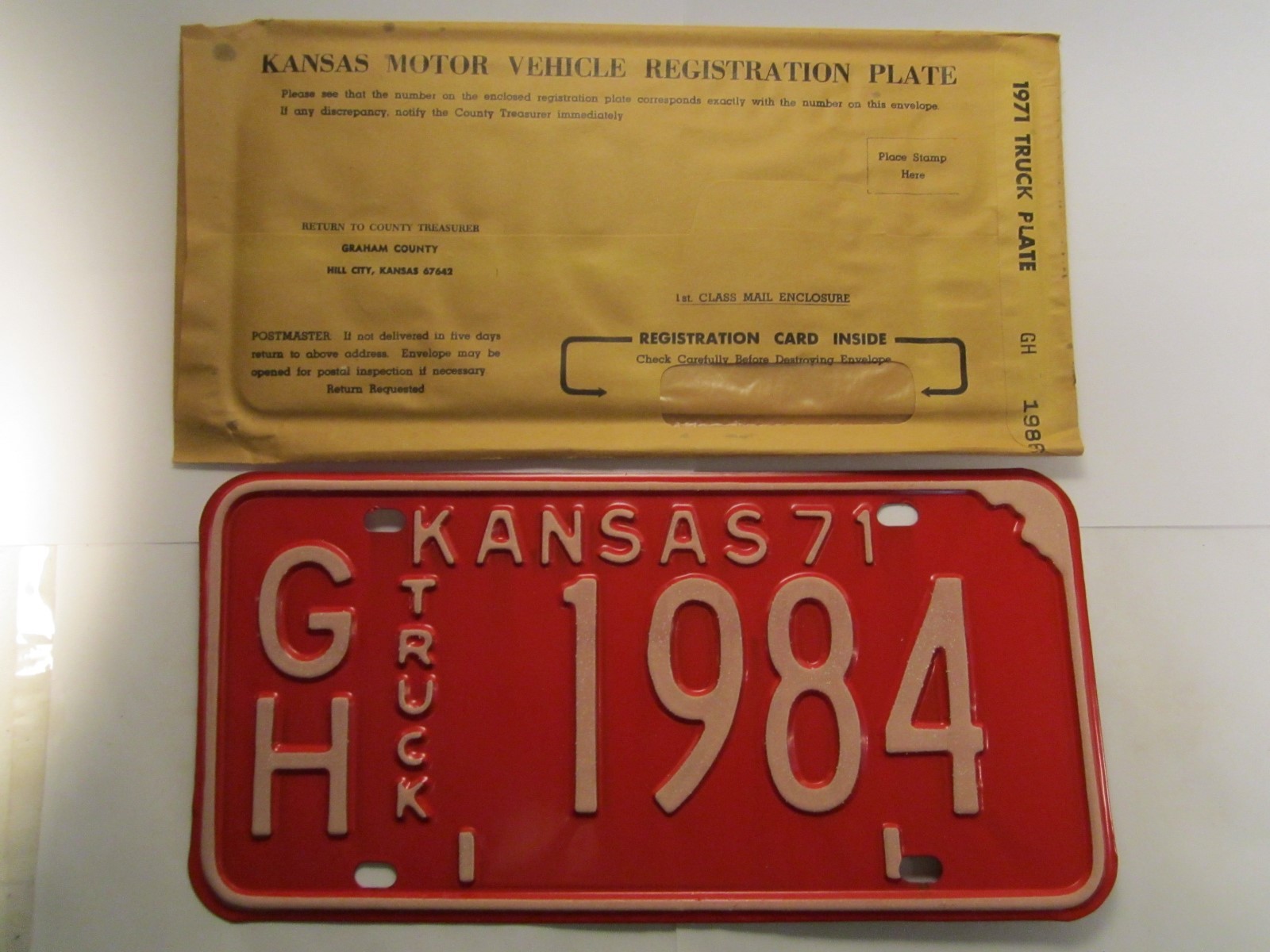 *Unused* LICENSE PLATE Truck Tag 1971 KANSAS GH 1984 Graham County ...