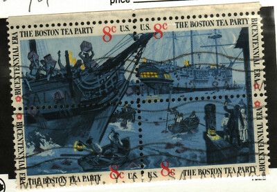 US #143a block (4 stamps) used Boston Tea Party | eBay