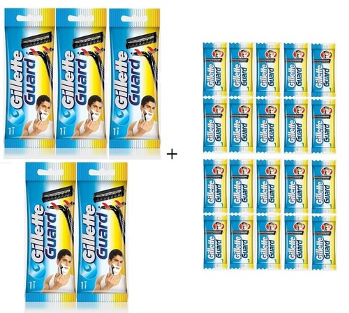 5x Gillette Guard Razor Loaded Blades Plus 24 Cartidge Men Shave Free ...