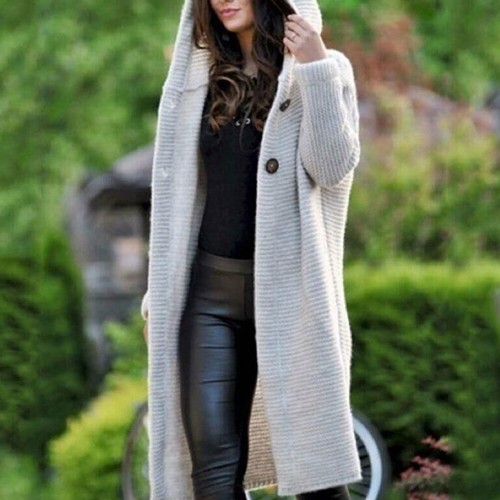 Damen Herbstmode Mantel Outwear Strickmantel Mit Kapuze Lose Lange