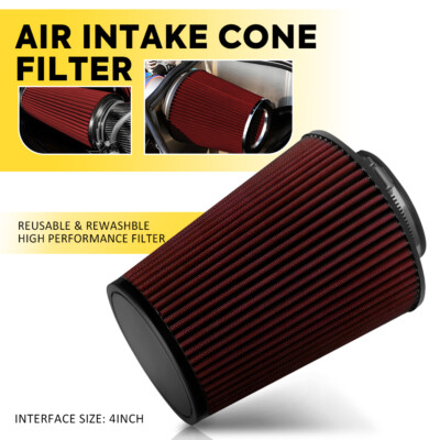 Red 4" inch Dry Air Filter Inlet Cold Intake Air Cone w/Air Filter Dust ...