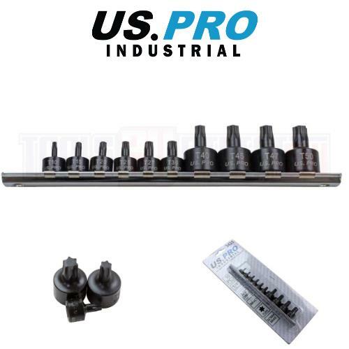 US PRO INDUSTRIAL 10pc 1/4 3/8" dr Stubby Impact Torx Bit Socket Set ...