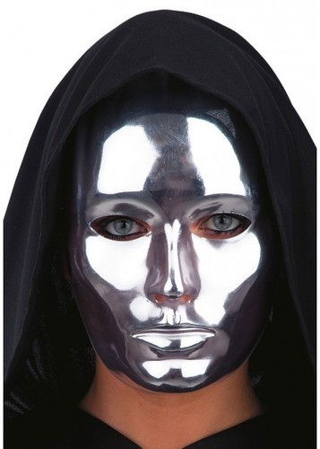 MENS ROBOTIC MASK SILVER MIRROR THE UNKNOWN MASQUERADE FANCY DRESS ...